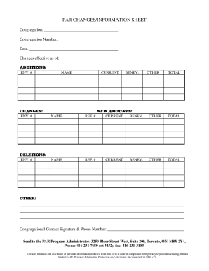 Fillable Online PAR Changes/Information Sheet. A fill-in form to make ...