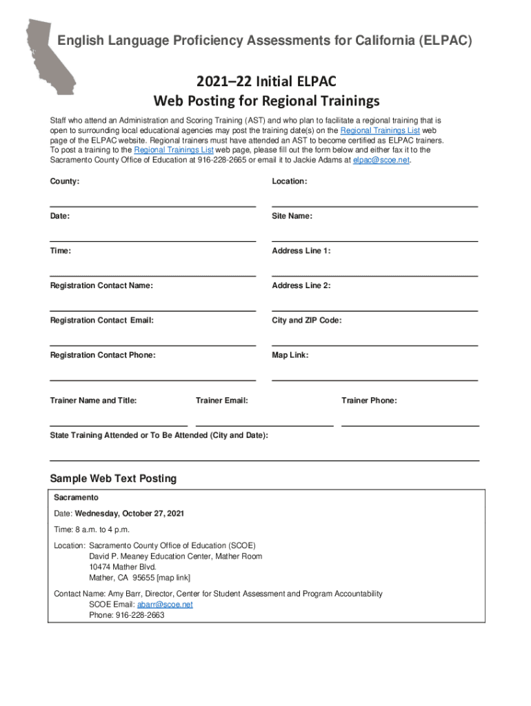 Fillable Online 2020-2021 Summative ELPAC Regional Training Web Posting ...