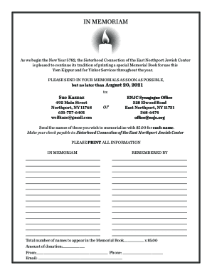 Fillable Online Memorial Form 2021 Fax Email Print - pdfFiller