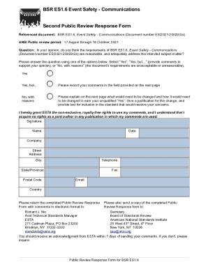 Fillable Online tsp esta BSR ES1.6 PR2 Public Review Form Fax Email ...