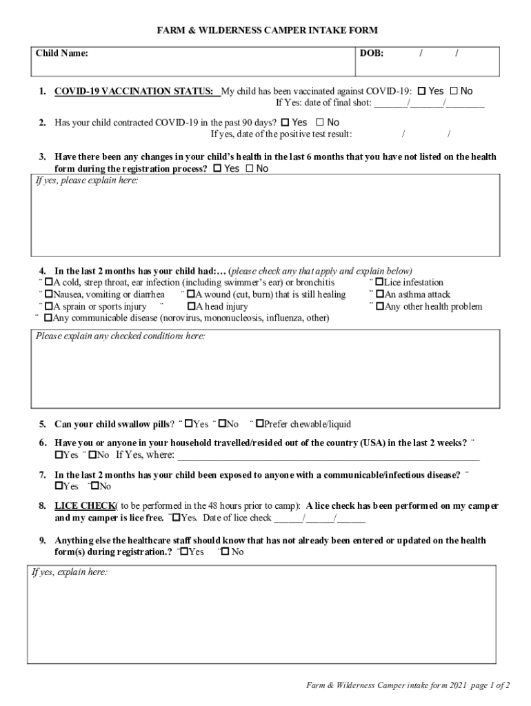 Fillable Online CAMPER CHECK-IN FORM Fax Email Print - pdfFiller