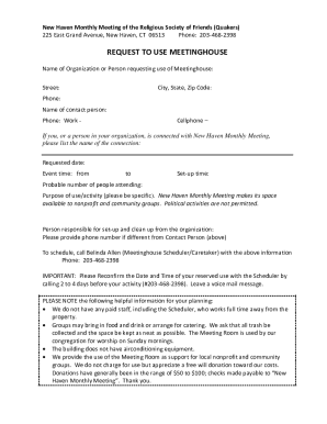 Fillable Online USE OF MEETINGHOUSE REQUEST FORM Fax Email Print ...