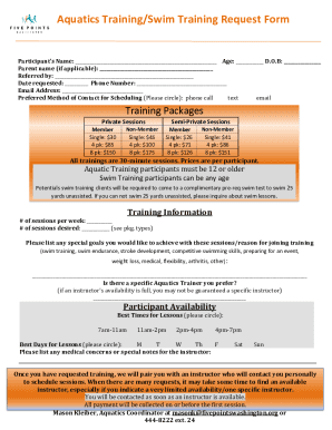 Fillable Online Aquatics Training/Swim Training Request Form Fax Email ...