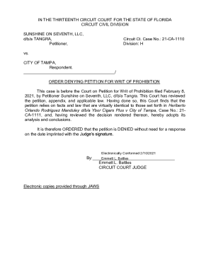 Fillable Online Petition for Writ of Prohibition - Heriberto Manduley Fax Email Print - pdfFiller