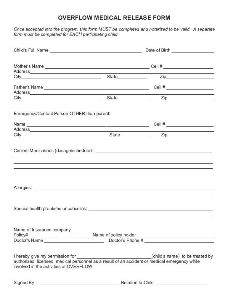 Fillable Online Overflow medical release form.docx Fax Email Print ...