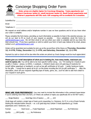 Fillable Online Concierge Shopping Order Form Fax Email Print - pdfFiller