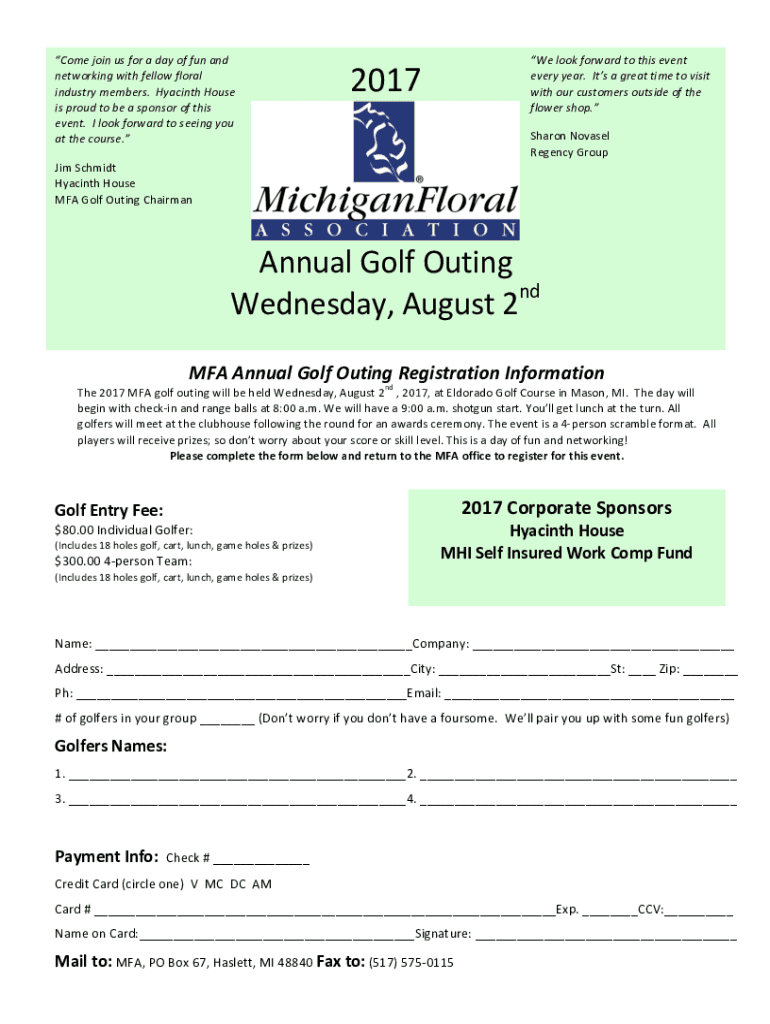 Fillable Online 2017 Golf Outing Reg Form Fax Email Print - pdfFiller