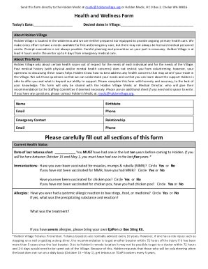 Fillable Online Health and Wellness Form - holdenvillage.org Fax Email ...