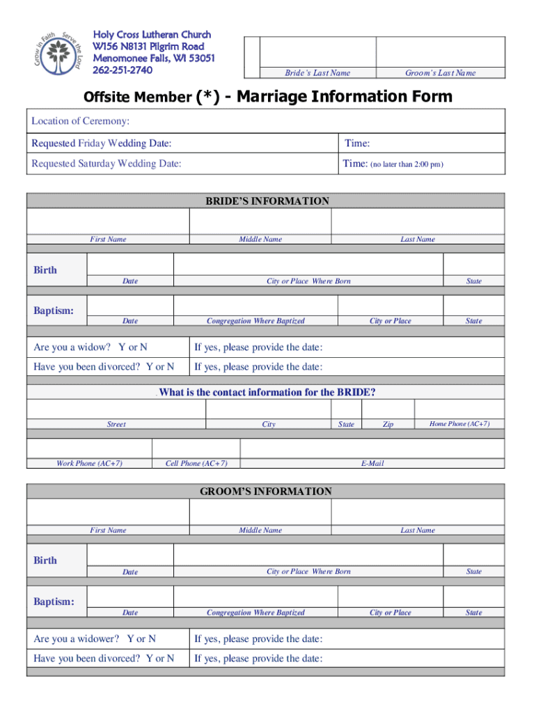 Fillable Online Wedding Application/ Registration/ Information Form Fax ...