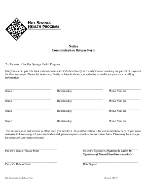 Fillable Online Communication Release Form.doc Fax Email Print - pdfFiller