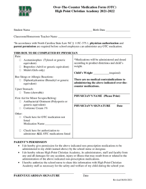 Fillable Online Over-The-Counter Medication Form (OTC) High Point ...