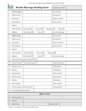 Fillable Online ICE Marriage Booking Form Fax Email Print - pdfFiller