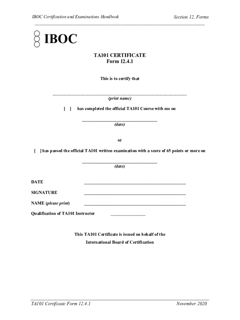 Fillable Online TA101 CERTIFICATE Fax Email Print - pdfFiller