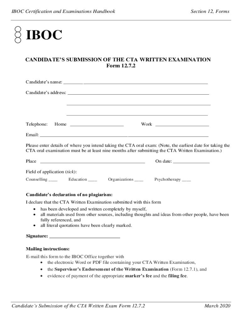 Fillable Online Please enter details of where you intend taking the CTA ...