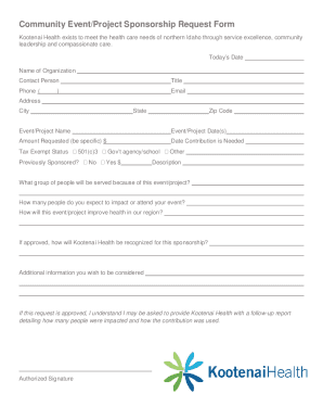 Fillable Online Community Event/Project Sponsorship Request Form Fax ...