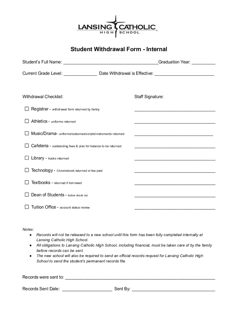 Fillable Online Student Withdrawal Form - Internal Fax Email Print ...