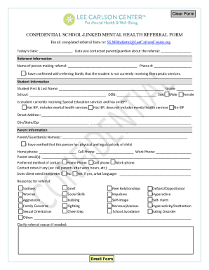 Fillable Online CONFIDENTIAL SCHOOL-LINKED MENTAL HEALTH REFERRAL FORM Fax Email Print - pdfFiller