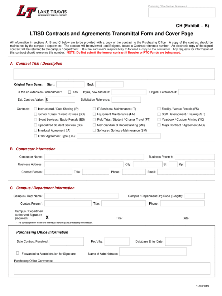 Fillable Online LTISD Contracts and Agreements Transmittal Form and ...