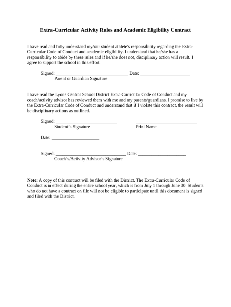 Extra-Curricular Activity Rules and Academic Eligibility Contract Doc ...