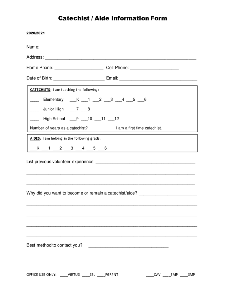 Fillable Online CONFIRMATION REGISTRATION FORM - Holy Spirit Catholic ...