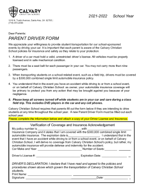 Fillable Online Parent Driver Form 2021-22 Fax Email Print - pdfFiller
