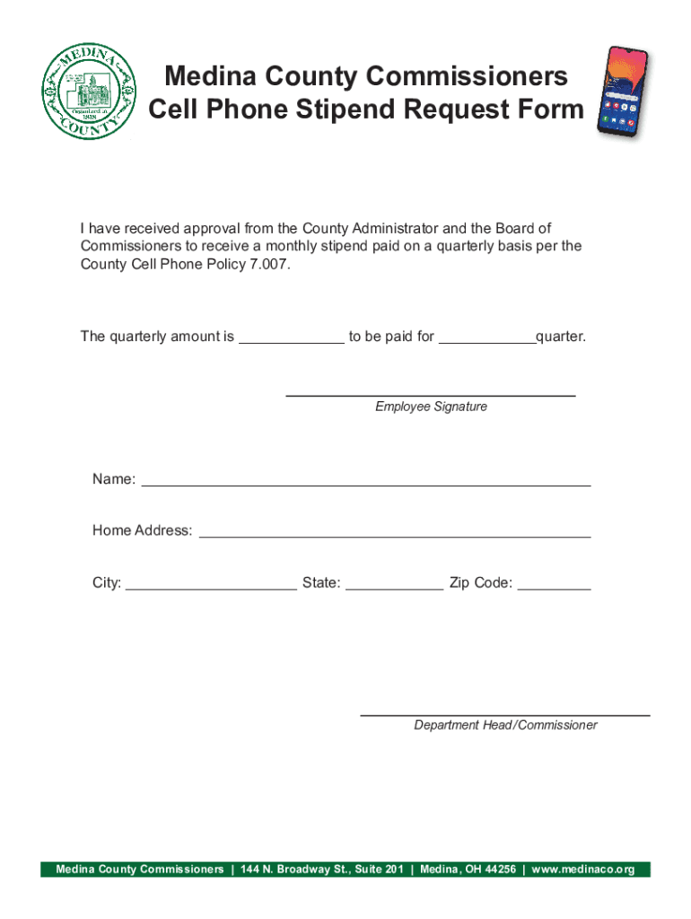 Fillable Online Fillable Medina County Commissioners Cell Phone Stipend ...