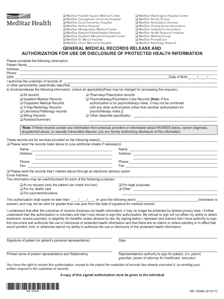 Fillable Online GENERAL MEDICAL RECORDS RELEASE AND AUTHORIZATION FOR ...