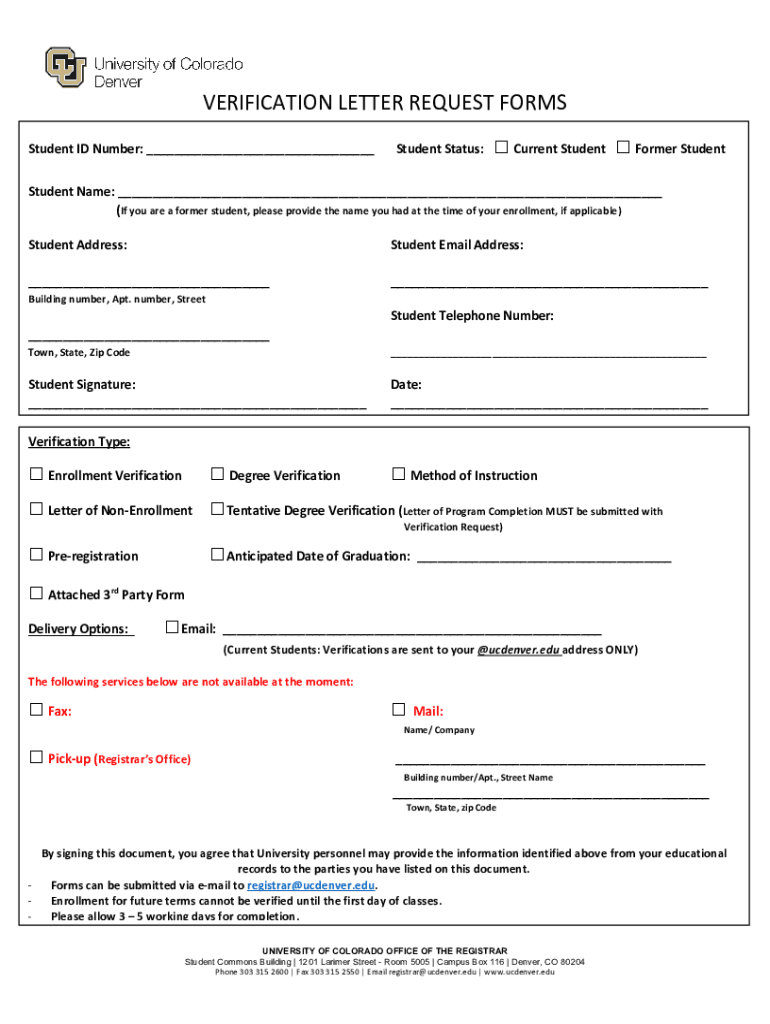 Fillable Online VERIFICATION LETTER REQUEST FORMS - University of ...