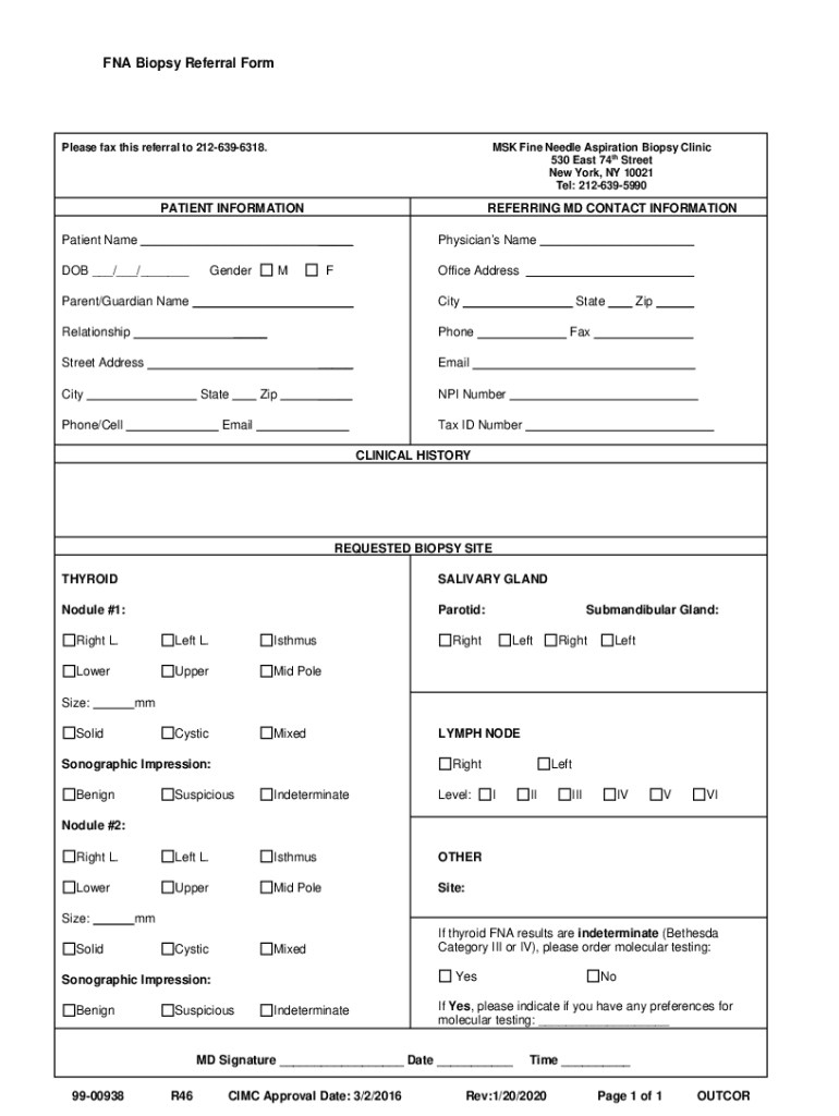 Fillable Online FNA Biopsy Referral Form Fax Email Print - pdfFiller