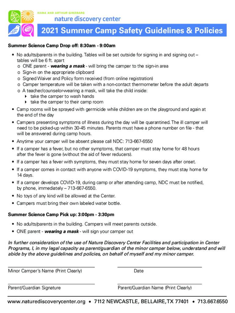 Fillable Online 2021 camp safety procedures form ...
