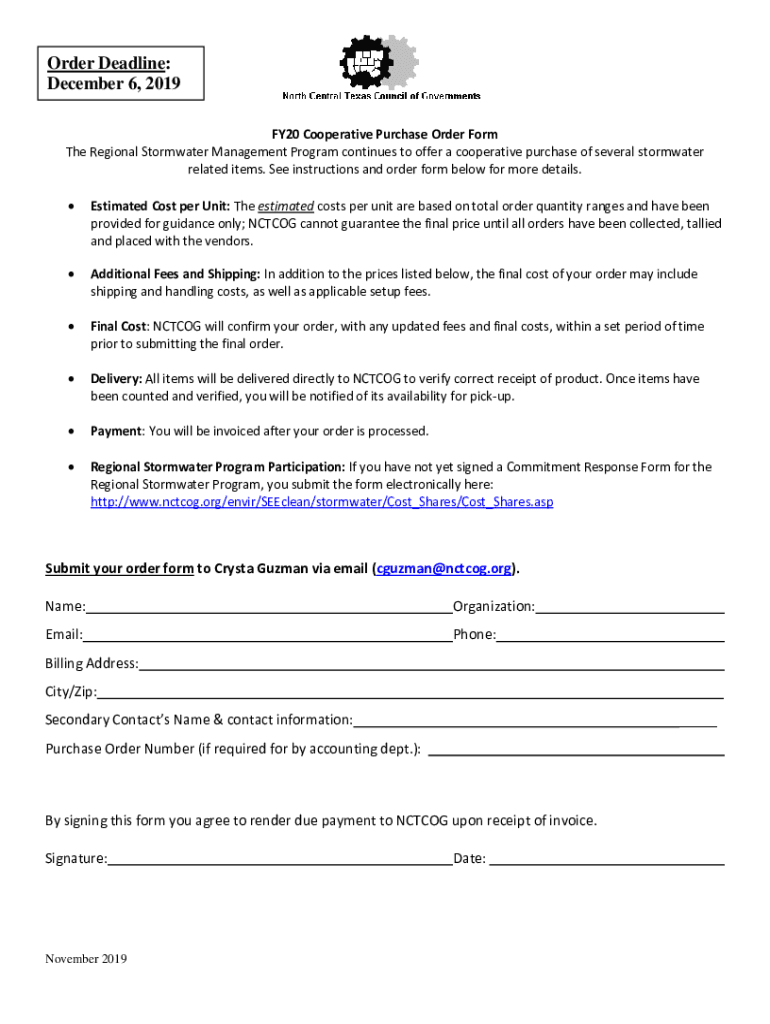 Fillable Online Cooperative Purchase Order Form Fax Email Print - pdfFiller