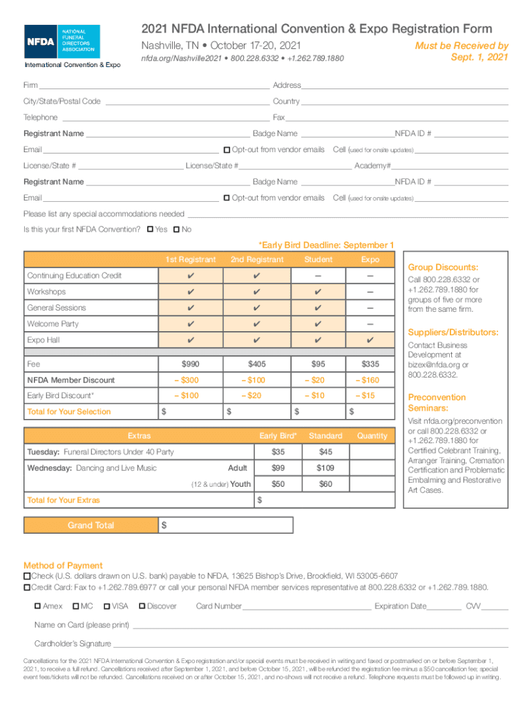 Fillable Online 2021 NFDA International Convention & Expo Registration ...