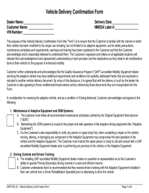 Fillable Online Vehicle Delivery Confirmation Form - nmeda.org Fax ...