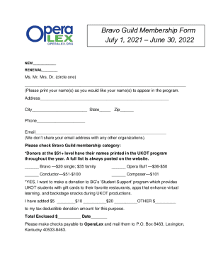 Fillable Online Bravo Guild Membership Form Fax Email Print - pdfFiller
