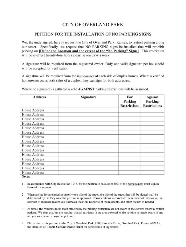 Fillable Online OFFICIAL PARKING PROHIBITION PETITION FORM Fax Email ...