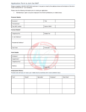 Fillable Online Application Form to Join the NAP - phlebotomy.org Fax ...
