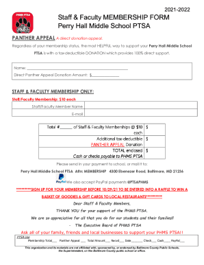 Fillable Online PHMS PTSA Membership Form 2021-22 STAFF AND FACULTY ...