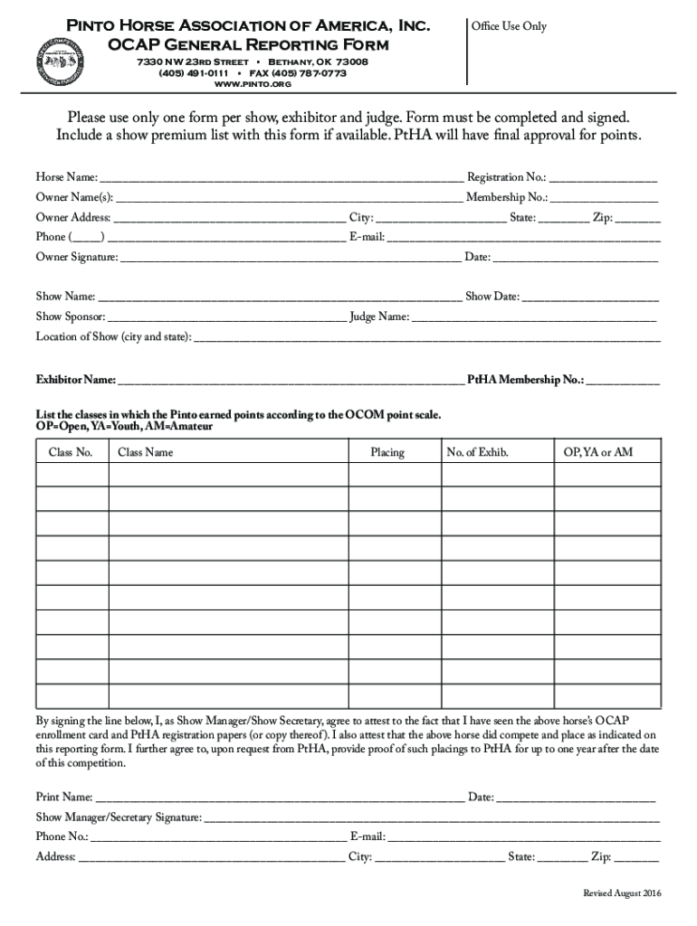 Fillable Online OCAP General Reporting Form Fax Email Print - pdfFiller