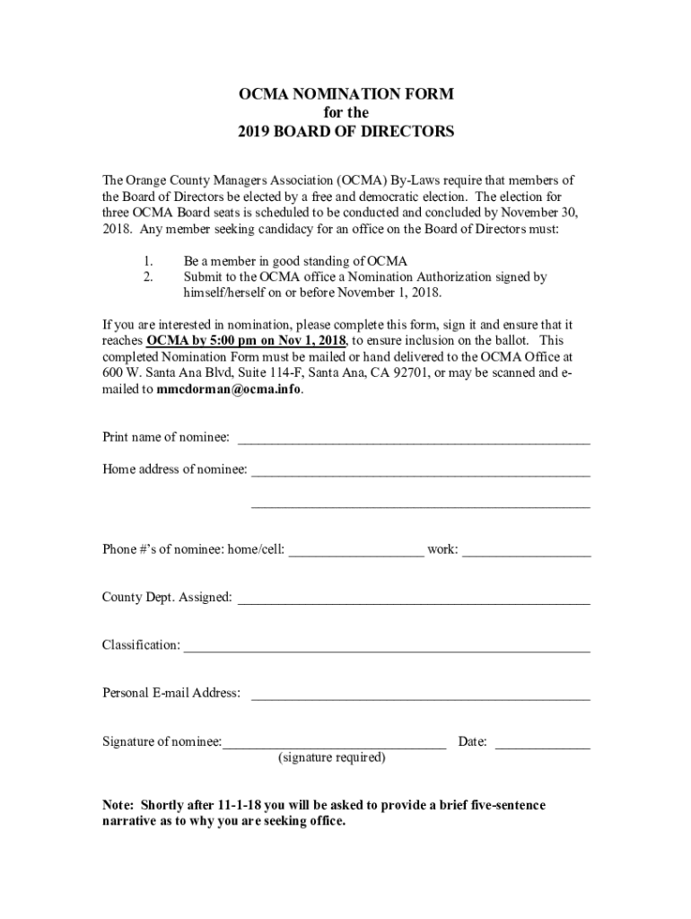 Fillable Online 2019 Board Nomination Form.doc Fax Email Print - pdfFiller