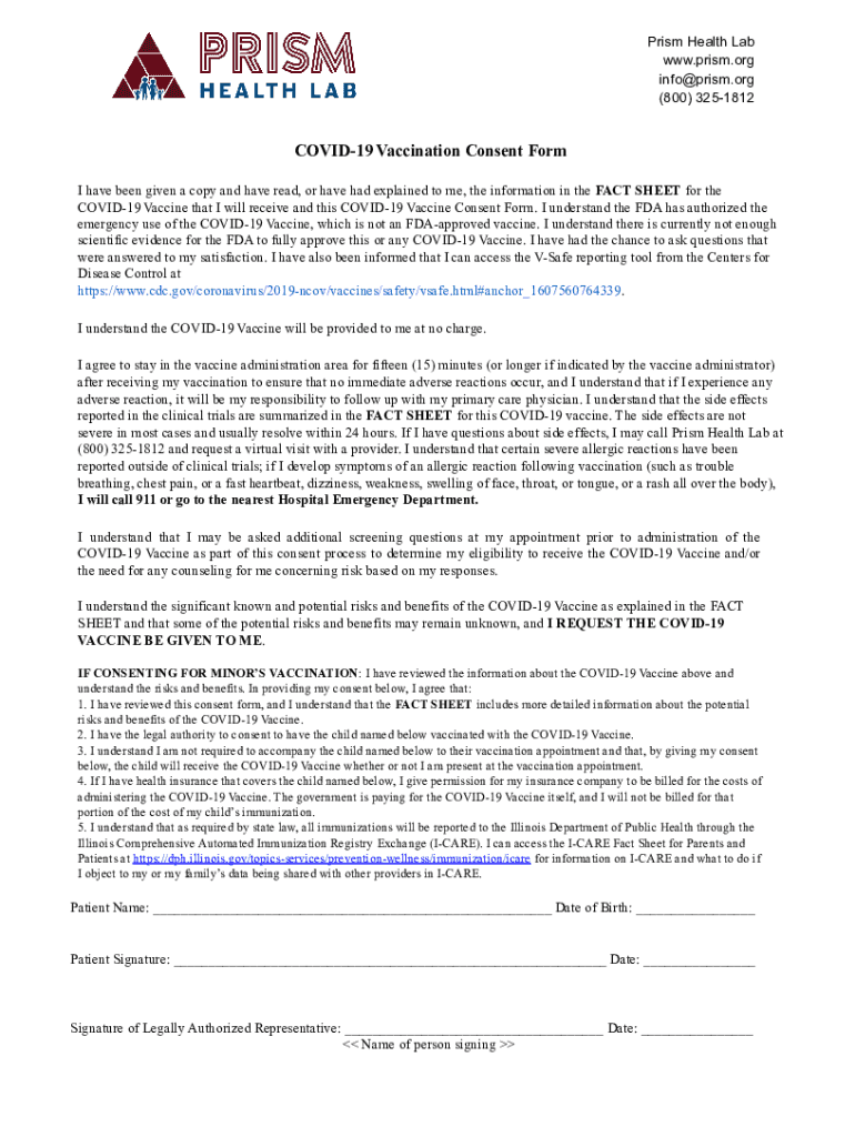 Fillable Online Prism Health Lab Consent Form Fax Email Print - pdfFiller