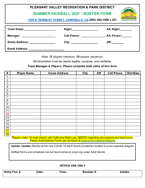 Fillable Online SUMMER KICKBALL 2021 - ROSTER FORM Fax Email Print ...