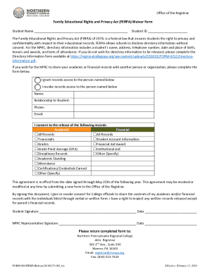 Fillable Online Family Educational Rights and Privacy Act FERPA (Buckley Amendment) Waiver Form ...