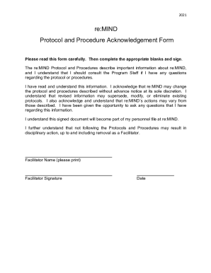 Fillable Online re:MIND Protocol and Procedure Acknowledgement Form Fax ...