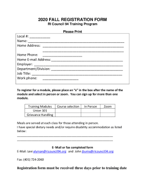 Fillable Online 2020 FALL REGISTRATION FORM - RI Council 94 Fax Email ...