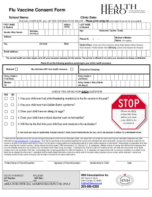 Fillable Online Flu Vaccine Consent Form - Pasco County Schools Fax ...