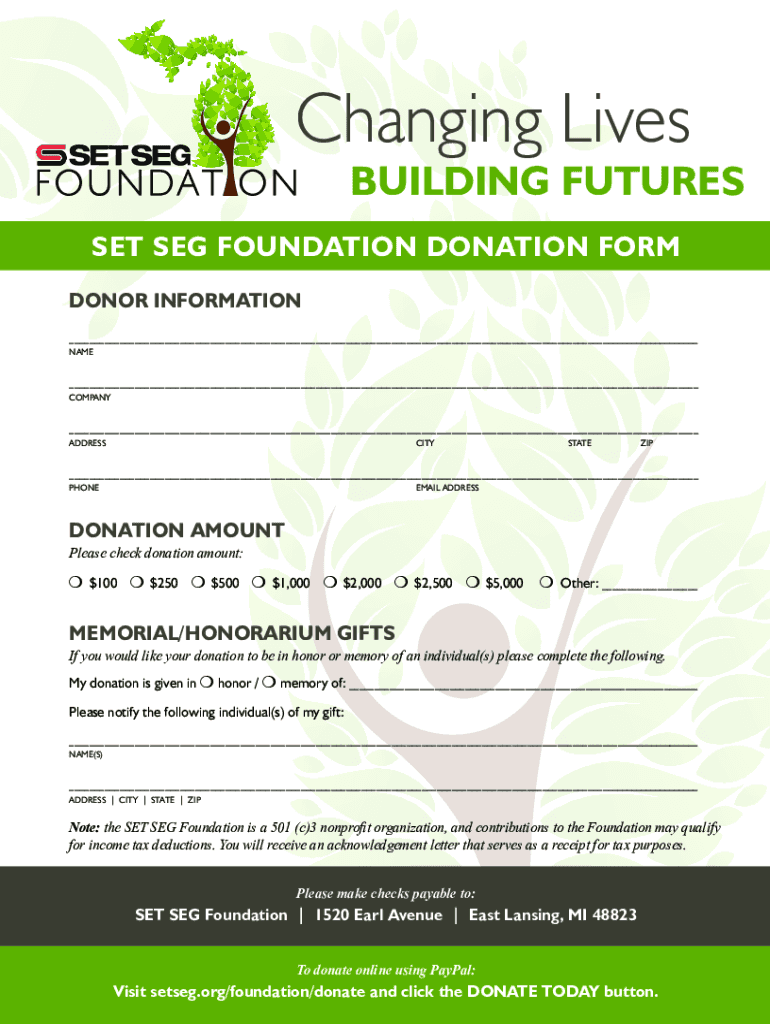 Fillable Online SET SEG FOUNDATION DONATION FORM Fax Email Print - pdfFiller