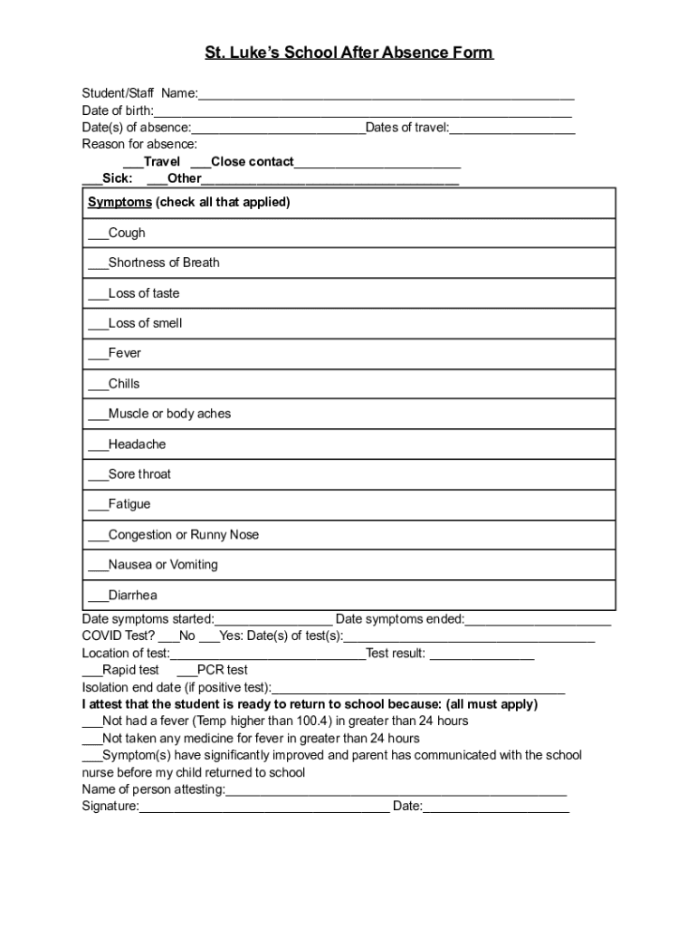 Fillable Online After Absence Form Fax Email Print - pdfFiller