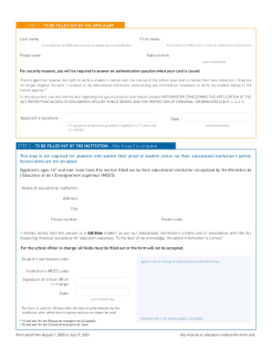 Fillable Online APPLICATION FORM REDUCED-FARE STUDENT OPUS CARD Fax ...