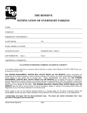 Fillable Online ACE OVERNIGHT PARKING AUTHORIZATION FORM Fax Email ...