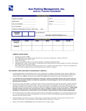 Fillable Online Monthly Parking Agreement Form Fax Email Print - pdfFiller